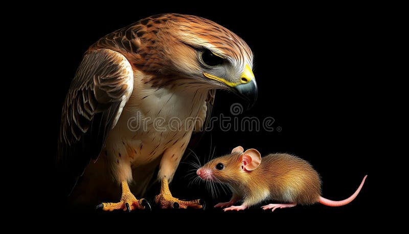 Hawk and Mouse a Study in Contrasts, Wildlife Portrait on Black ...