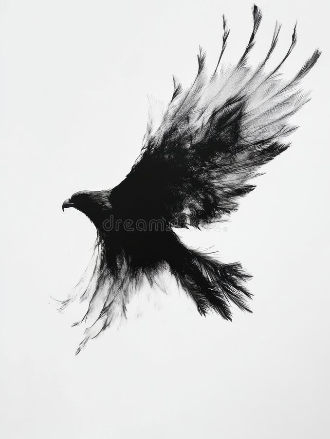 Hawk Diving Gracefully Air Flowing Feathers Against White Background ...