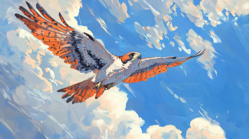 A Hawk Soars through the Sky Painting the Clouds with Its Wings Stock ...