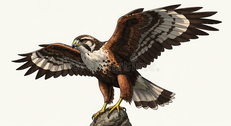 Hawk Spreading Wings on Rock Illustration Stock Illustration ...