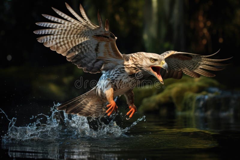 A Hawk Swooping Down To a Fish from a Pond Stock Photo - Image of aqua ...