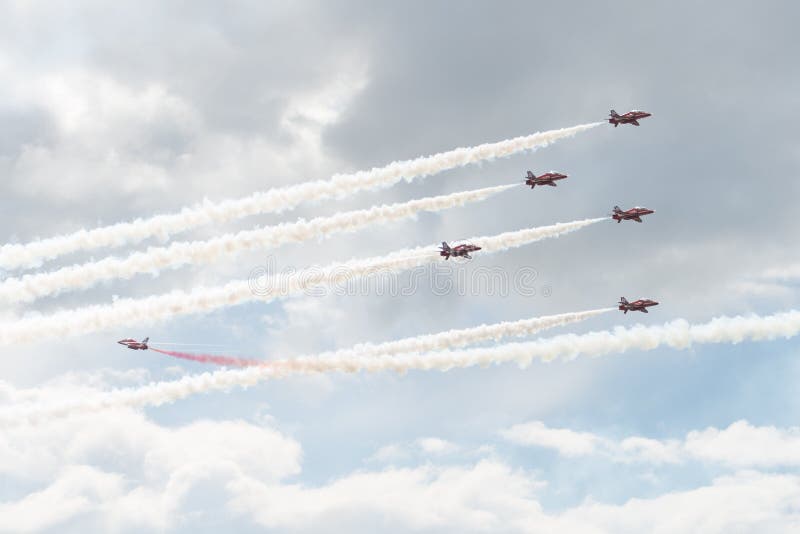 Hawk T1 jets on air show stock image. Image of clouds - 41858099