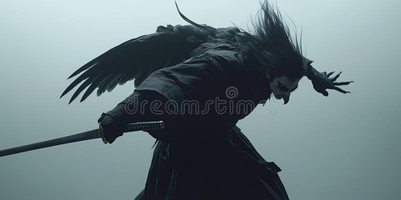 Hawk Warrior in Dramatic Pose, Wielding Sword with Intensity Stock ...