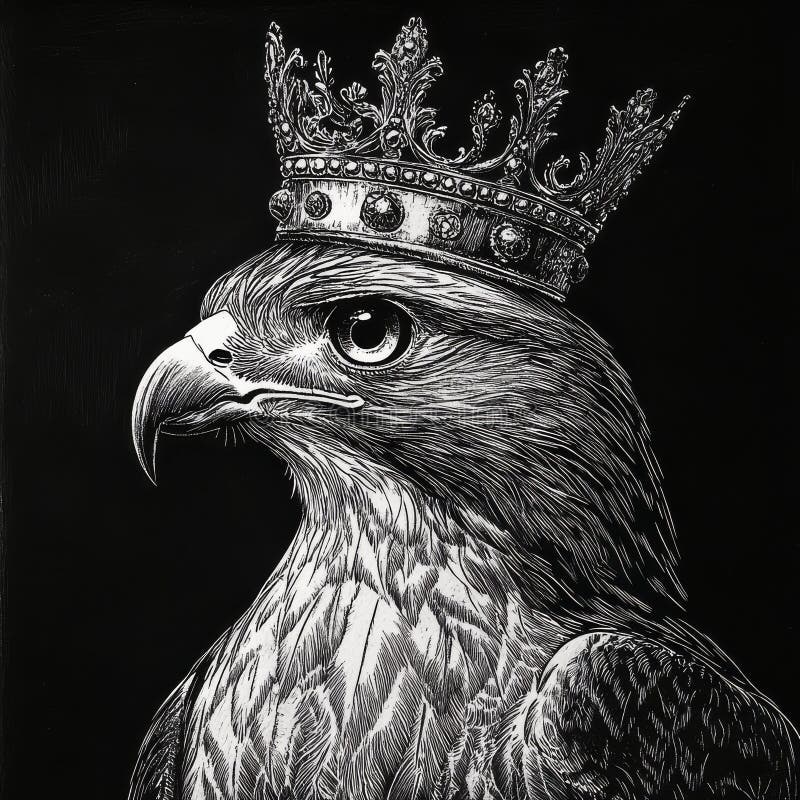 A Hawk with a Wild Punk-style Mane, Wearing a Crown, Symbolizing ...