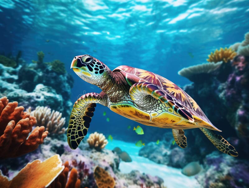 Ai Generated Illustration Wildlife Concept of Hawksbill Turtle Under ...