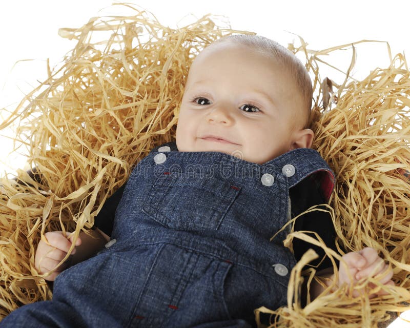 Hay Baby stock afbeelding. Image of jong, persoon, overall - 36413055
