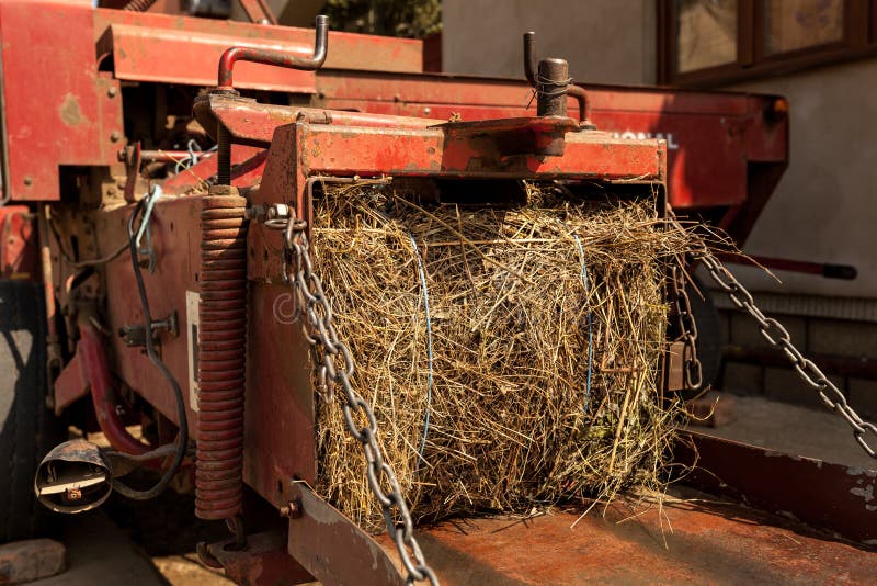 Barn Interior with Hay Bales and Farm Equipment Stock Image - Image of ...