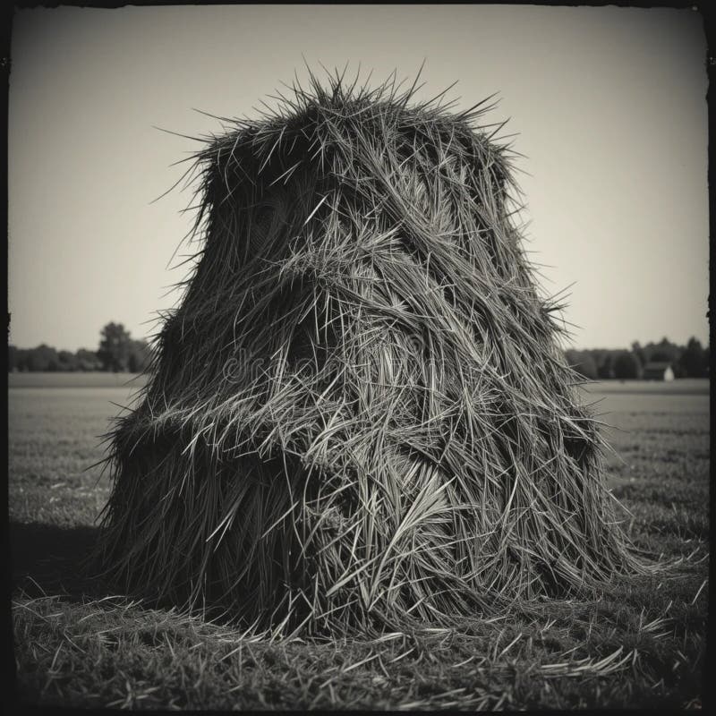 Hay Bale in the Field stock photo. Image of drawing - 358073594