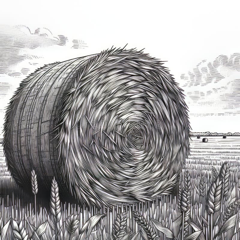 Hay Bale in Field Detailed Texture of Hay Using Varied Line Thic Stock ...