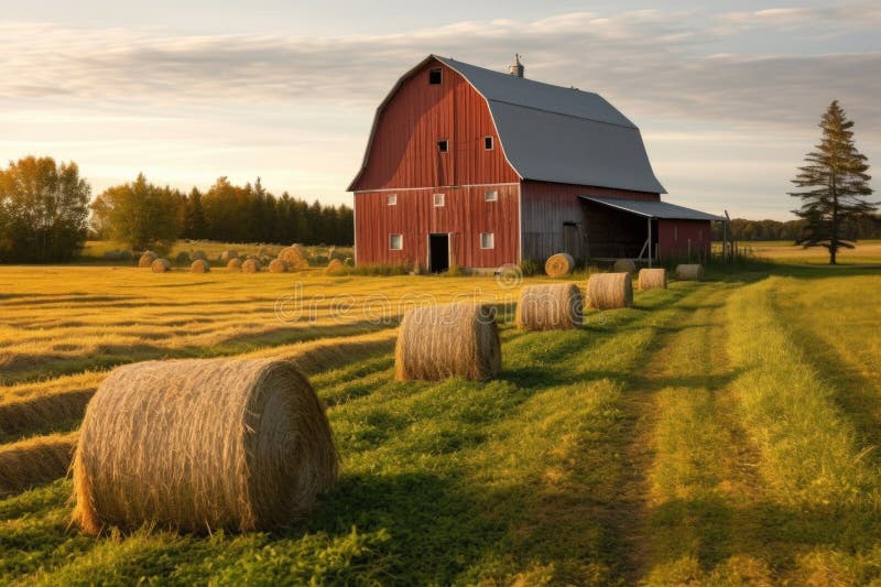 Hay Bale Maze with a Rustic Barn in Background Stock Illustration ...