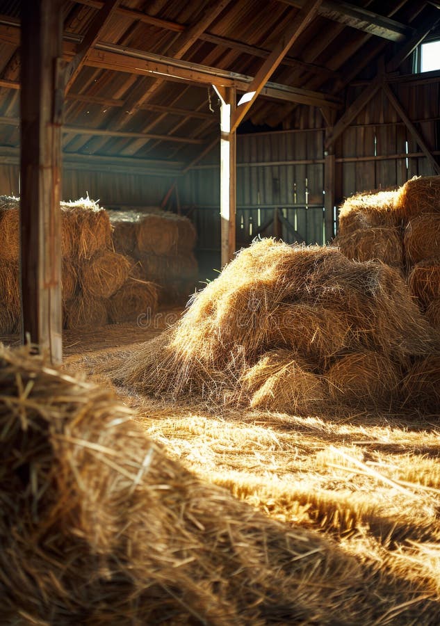 Hay Bales in Barn. a Pile of Hay in the Barn Stock Photo - Image of ...