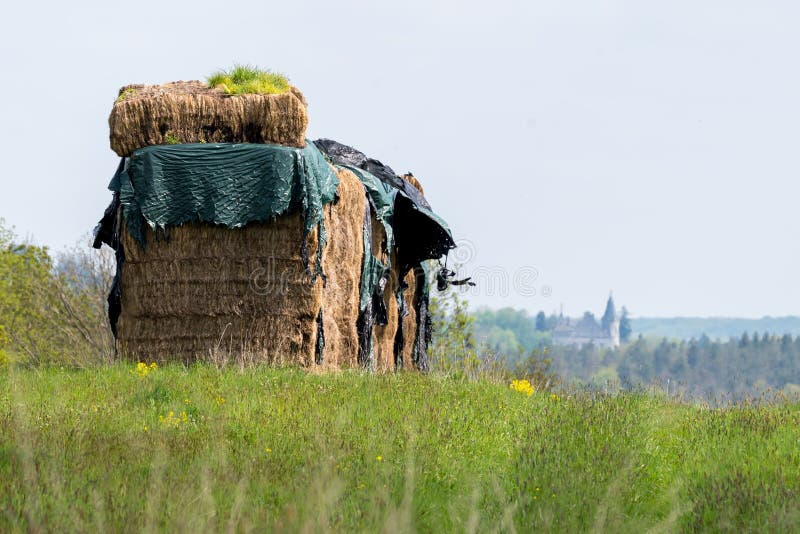 Hay Bales and Distant Castle View Stock Image - Image of greenery ...