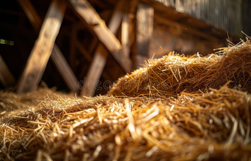 Hay Bales Stacked in Barn. a Pile of Hay in the Barn Stock Image ...