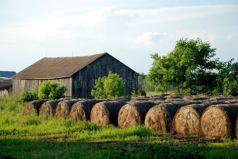 Hay Bales Stored Outdoor at Sunset Stock Photo - Image of reaping ...