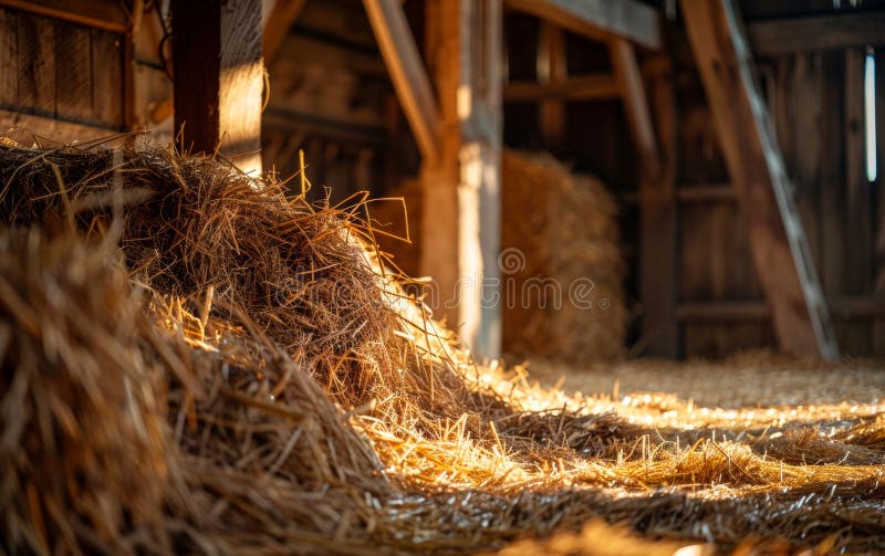 Hay Bales and Straw in Barn. a Pile of Hay in the Barn Stock Image ...