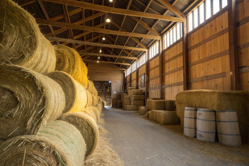 Hay bales in a wooden barn stock illustration. Illustration of country ...