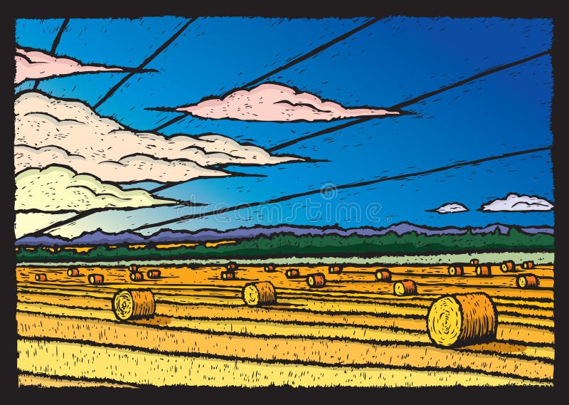 Hay Field stock vector. Illustration of agriculture, scratchboard ...
