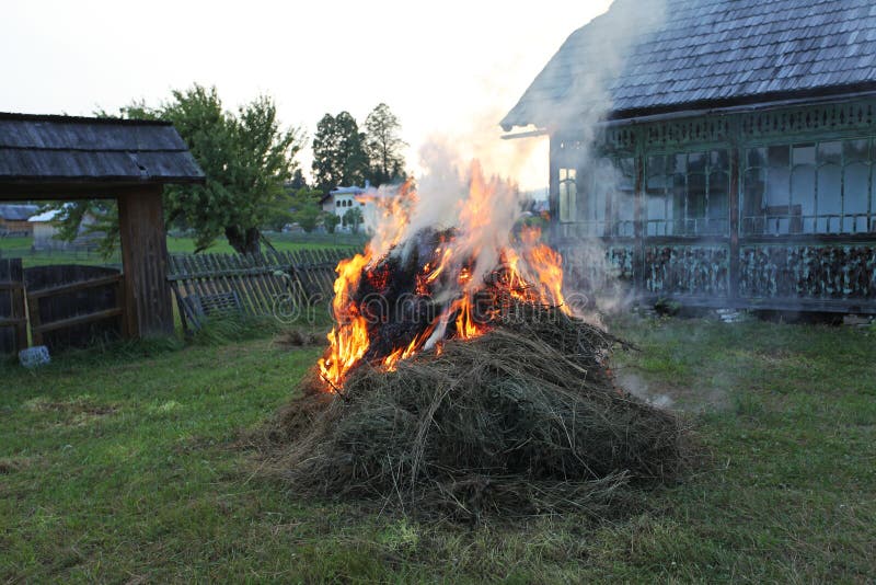 Hay Grass Burning in Countryside Stock Image - Image of grass, burn ...