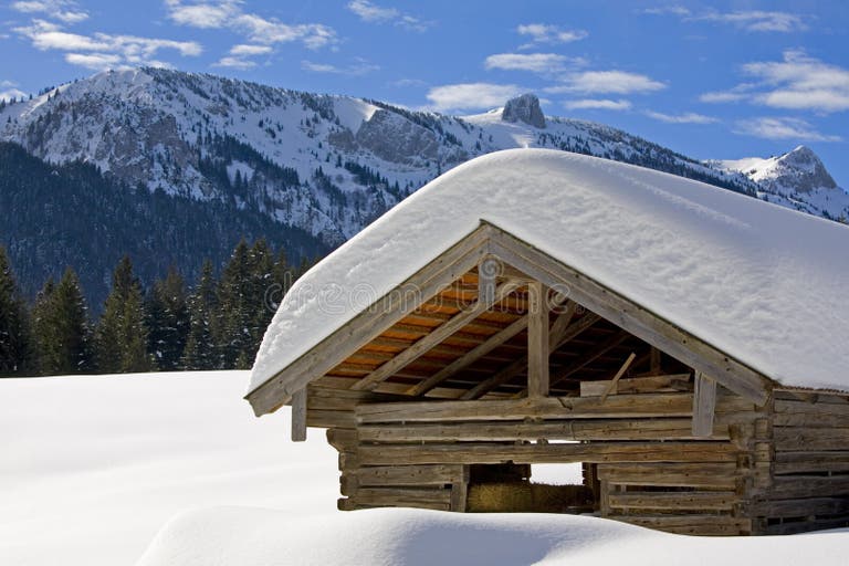 Hay hut in winter stock image. Image of upper, snow, cabin - 13353721