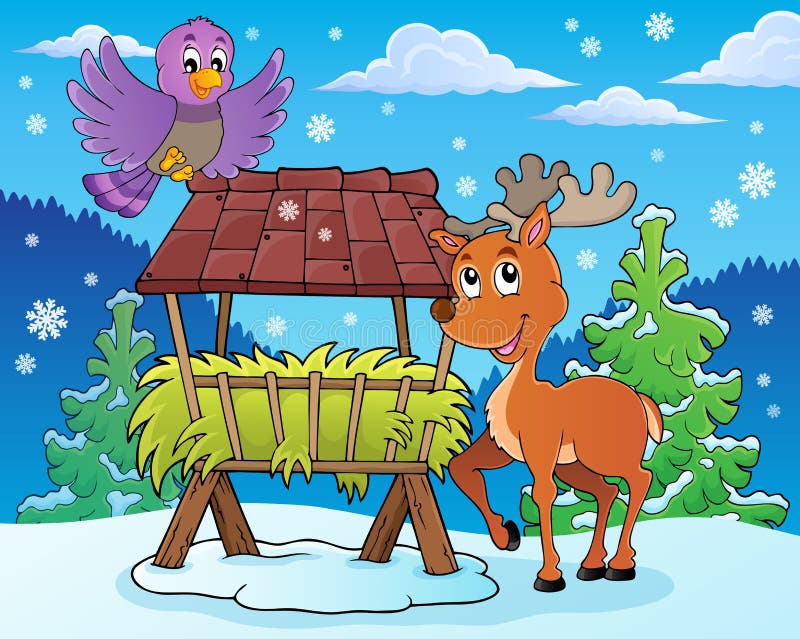 Hay Rack with Reindeer and Bird Stock Vector - Illustration of fodder ...