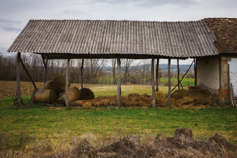 Hay shed on the farm stock image. Image of green, mown - 371932455