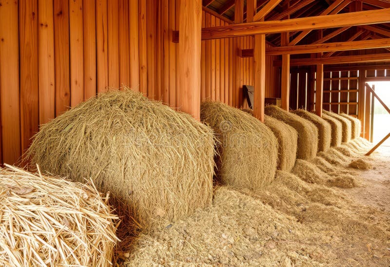 Hay Stacked Up in a Piles Inside a Barn Stock Illustration ...