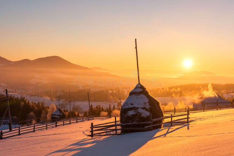 Haystack stock image. Image of morning, mountain, winter - 85031033