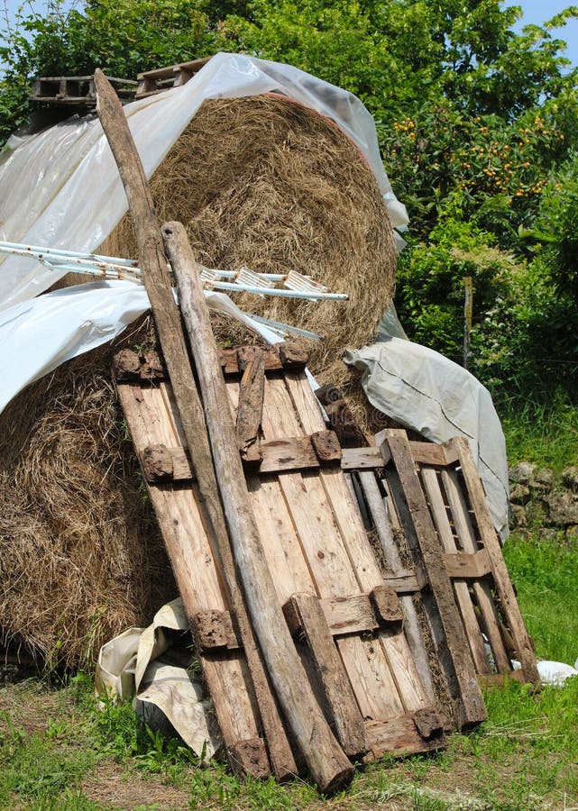 Haystack with Big Bales of Hay Stock Photo - Image of ranch, agri ...
