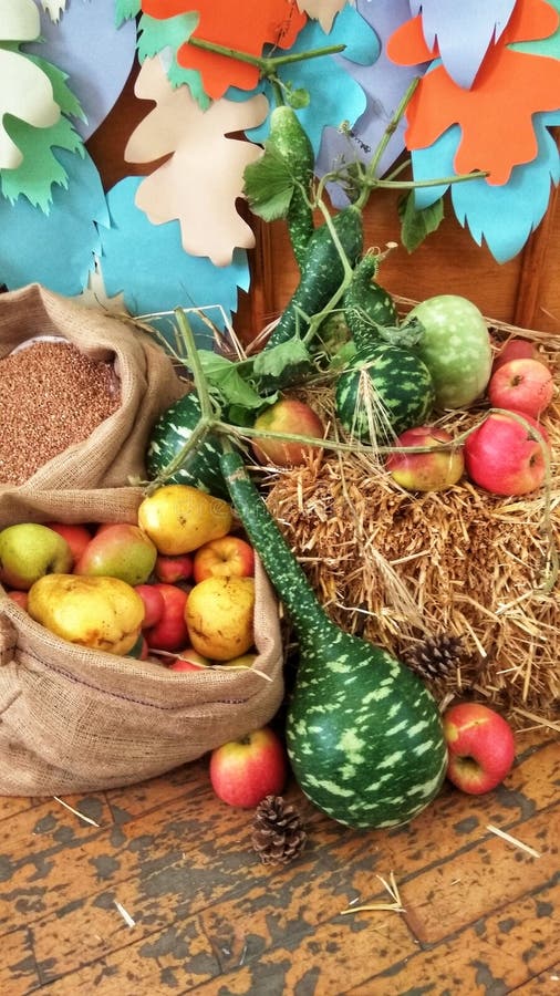 Autumn Still Life - Rich Harvest on a Haystack Stock Photo - Image of ...