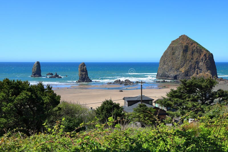 Haystack Rock at Cannon Beach -Oregon Stock Photo - Image of states ...