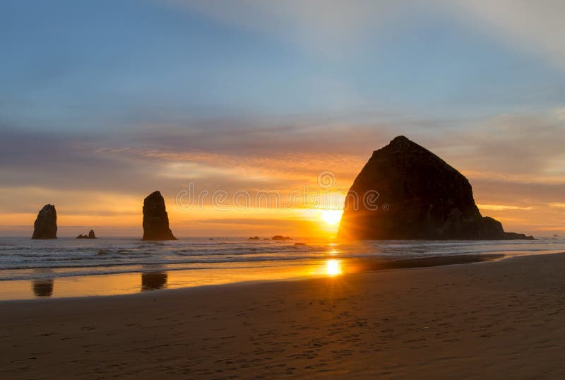 Haystack Rock at Cannon Beach during Sunset Stock Image - Image of ...