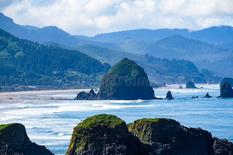Haystack Rock from Ecola State Park Stock Image - Image of shore ...