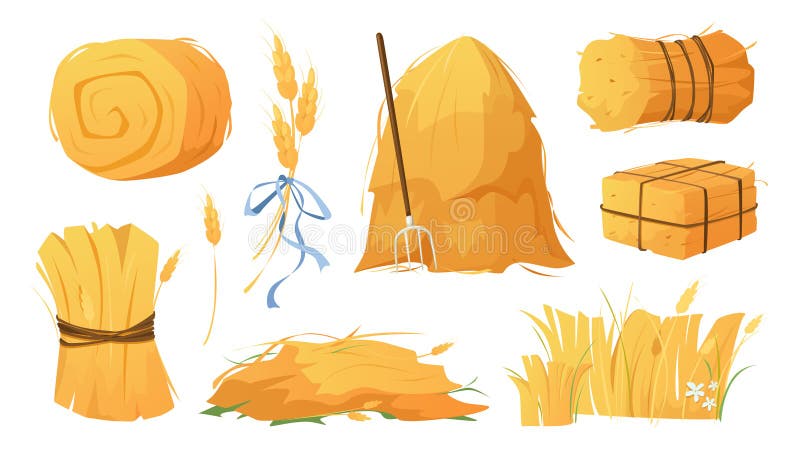 Haystacks Set in Flat Cartoon Design. Collection Isolated Elements of ...