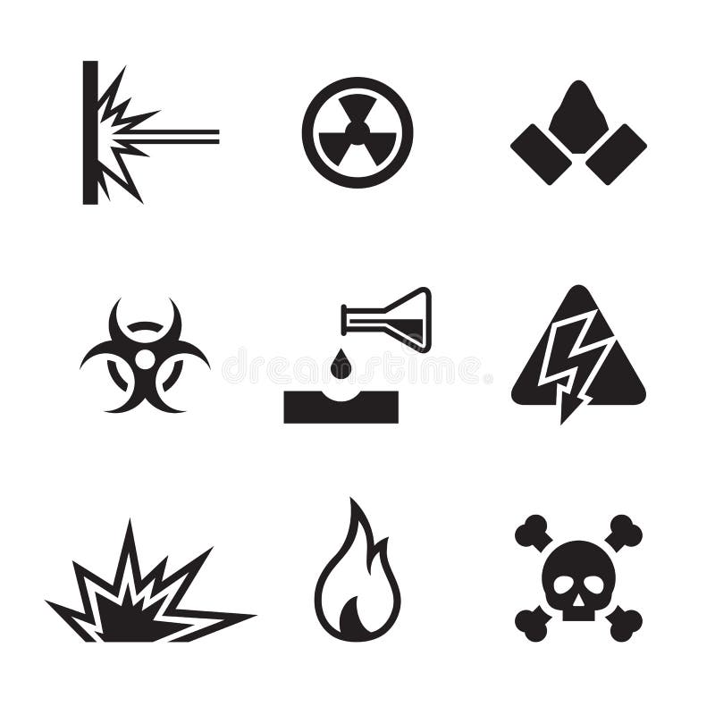 Hazard and danger icons stock illustration. Illustration of hazard ...