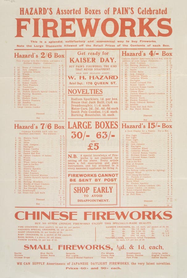 Hazard's Assorted Boxes Of Pain's Celebrated Fireworks. [1909 Or 1915 ...