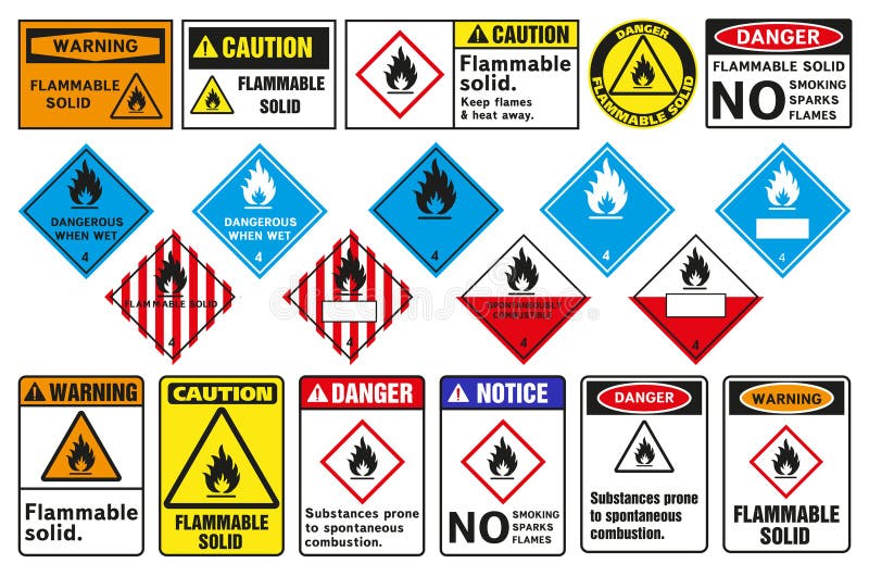 Hazard Signs, Combustible Materials If Liquid Enters Stock Vector ...