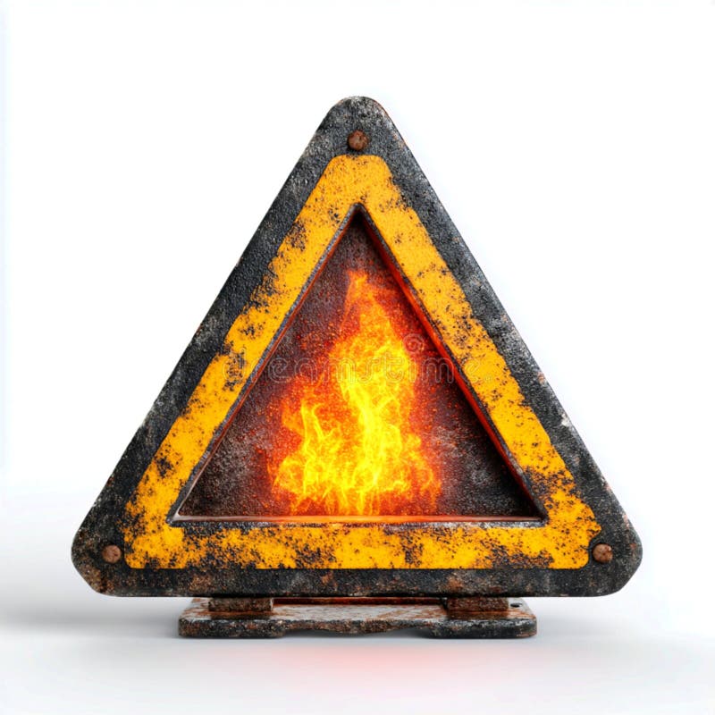 Hazard Warning Sign with Fire Flame Danger Caution Alert Concept Stock ...