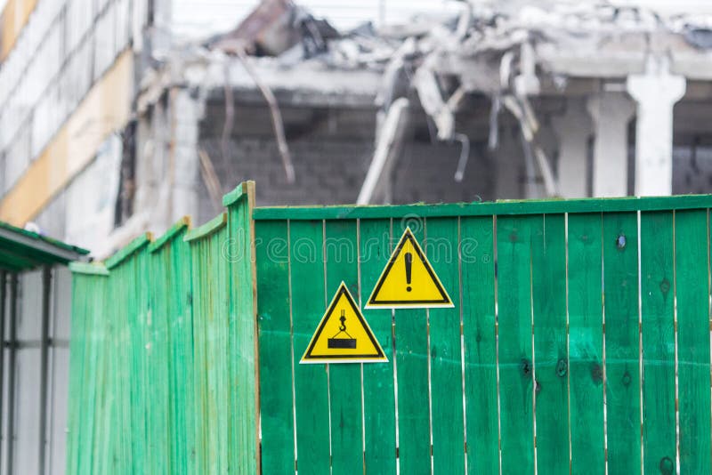 Hazard Warning Signs at a Construction Site Stock Image - Image of ...