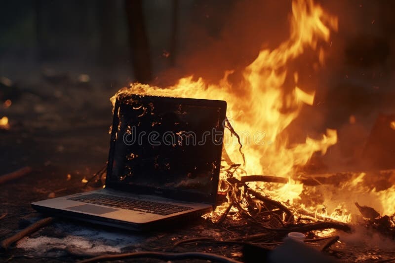Hazardous Burning Laptop Table. Generate Ai Stock Image - Image of ...