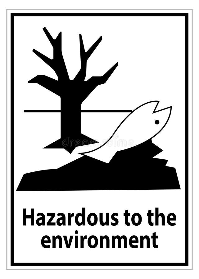 Hazardous Environmental Sign Featuring Fish and Dead Tree Illustration ...
