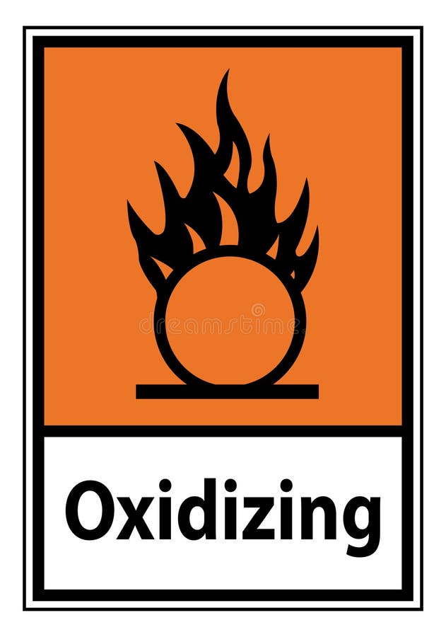 Hazardous Material Sign Indicating Oxidizing Agent with Flames Graphic ...