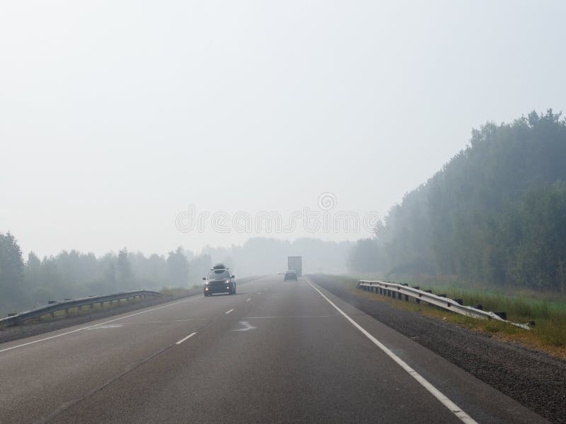 Haze on Highway from Burning Forest Smoke Stock Image - Image of ...