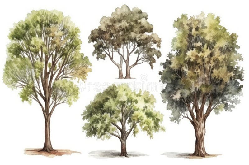 Hazel Tree Forest Pack: Hand-Drawn Collection of Trees . Stock ...