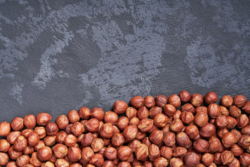 Hazelnut on Black Table ,with Copy Space ,Top View Stock Photo - Image ...