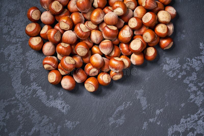 Hazelnut on Black Table ,with Copy Space ,Top View Stock Photo - Image ...