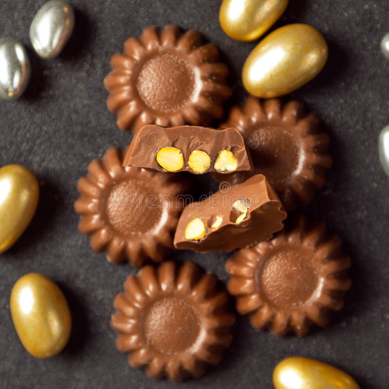 Hazelnut Chocolate with Dragee Sugared Almond Stock Image - Image of ...