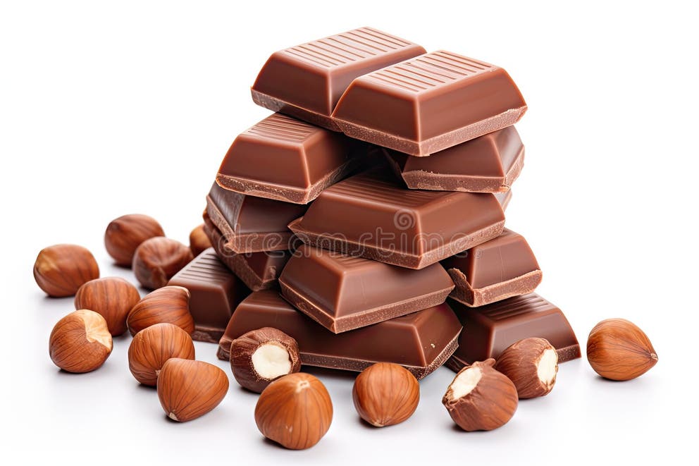 Hazelnut Chocolate Isolated, Stack of Pieces of Milk Chocolate with ...