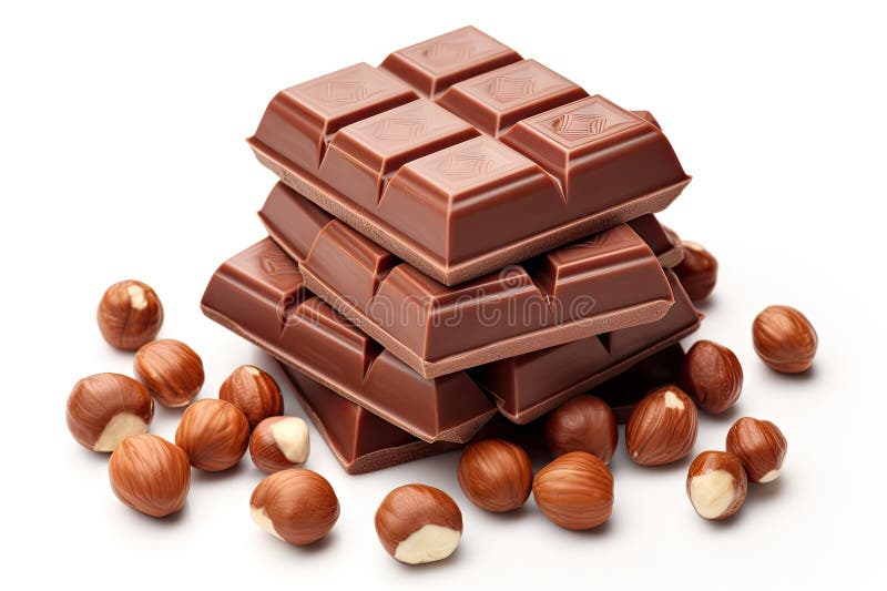 Hazelnut Chocolate Isolated, Stack of Pieces of Milk Chocolate with ...