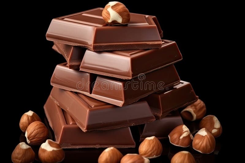Hazelnut Chocolate, Stack of Pieces of Milk Chocolate with Whole ...