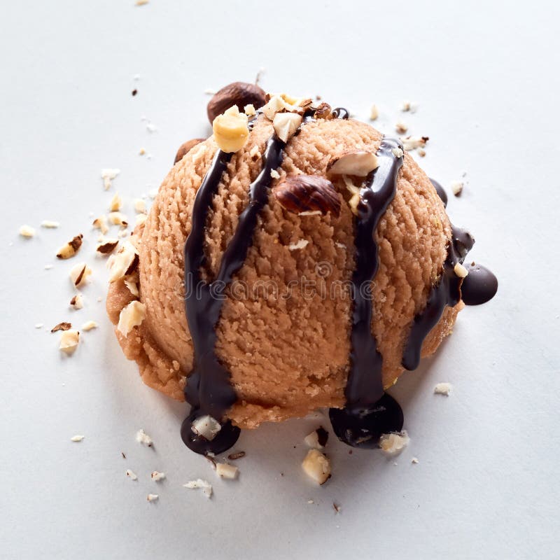 Hazelnut Ice Cream Drizzled With Chocolate Stock Image Image Of Scoop